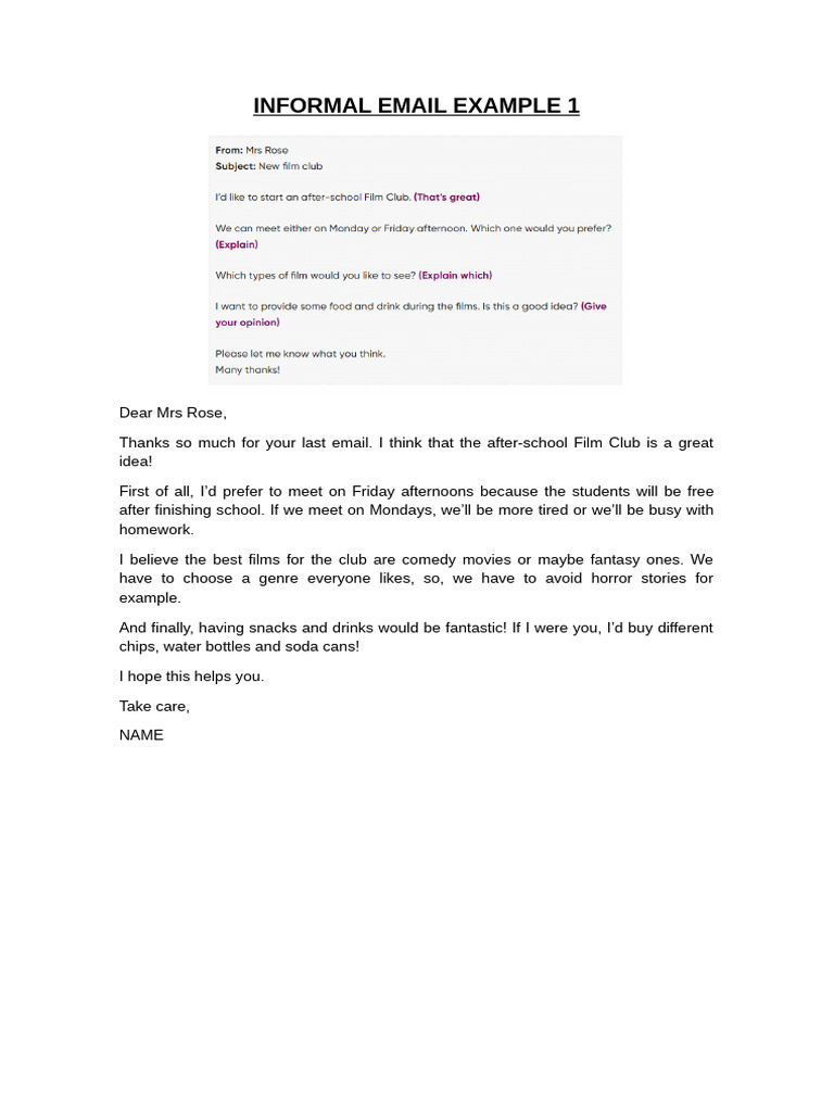 Informal Email Examples for Students | PDF