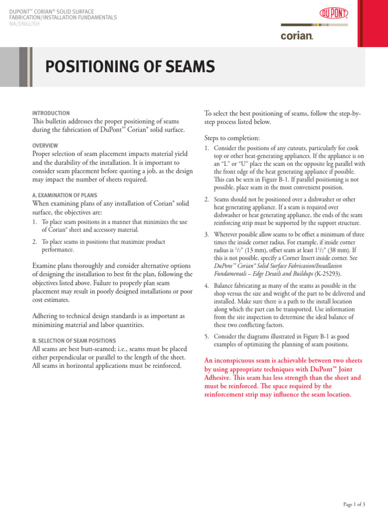 K-25288 Positioning of Seams | PDF | Countertop | Du Pont