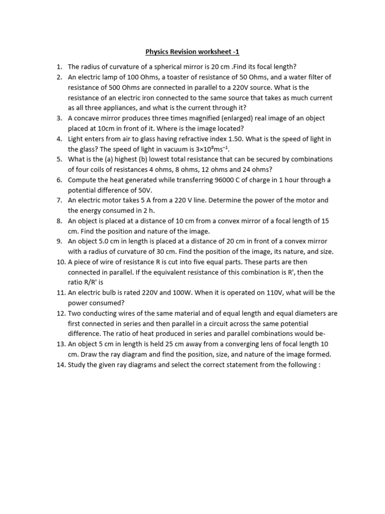 Physics Revision Worksheet SEO Title | PDF | Electrical Resistance And ...