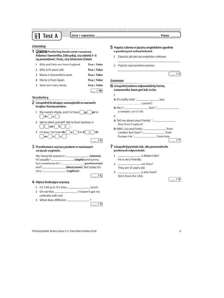 Brainy 5 Unit 1 | PDF