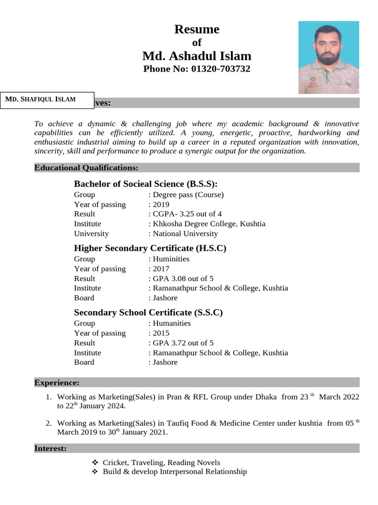 Islamic CV of Md. Ashadul Islam | PDF