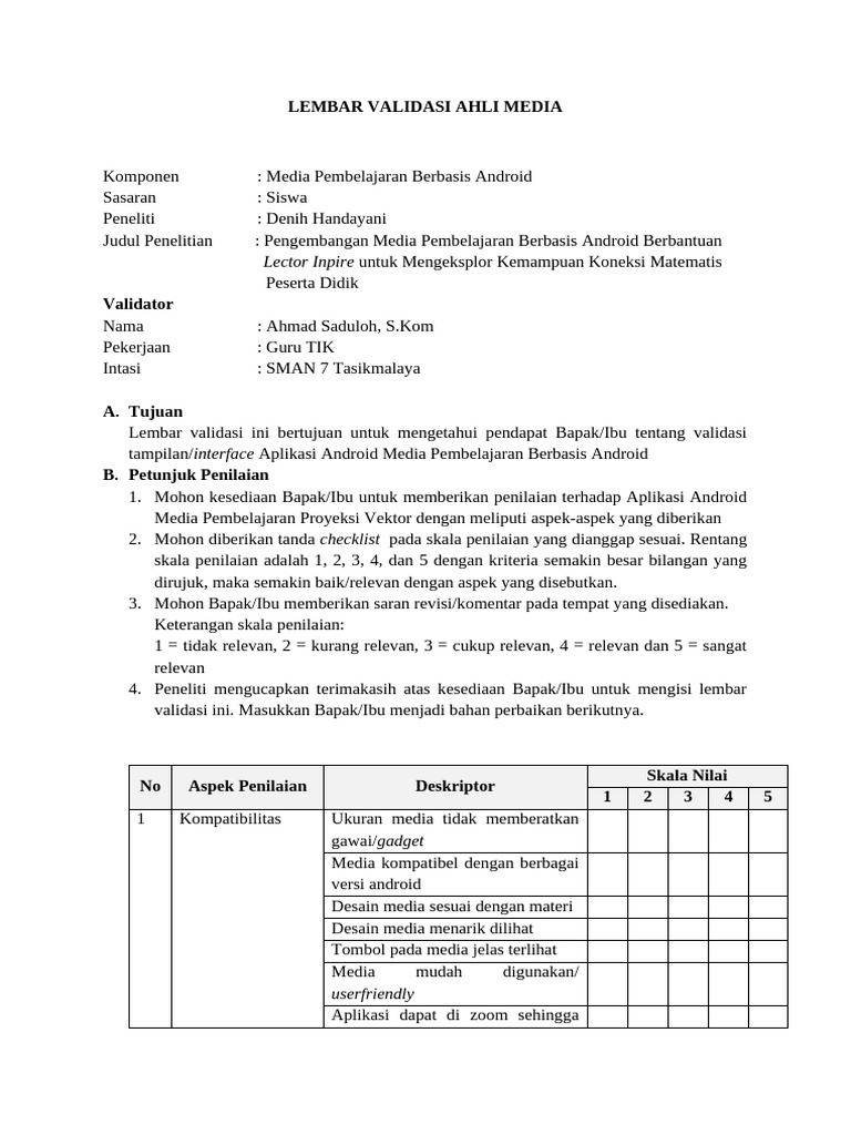 Validasi Media Pembelajaran Android | PDF