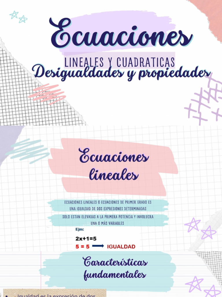 Ecuaciones Cuadraticas, Lineales, Propiedades y Desigualdades | PDF