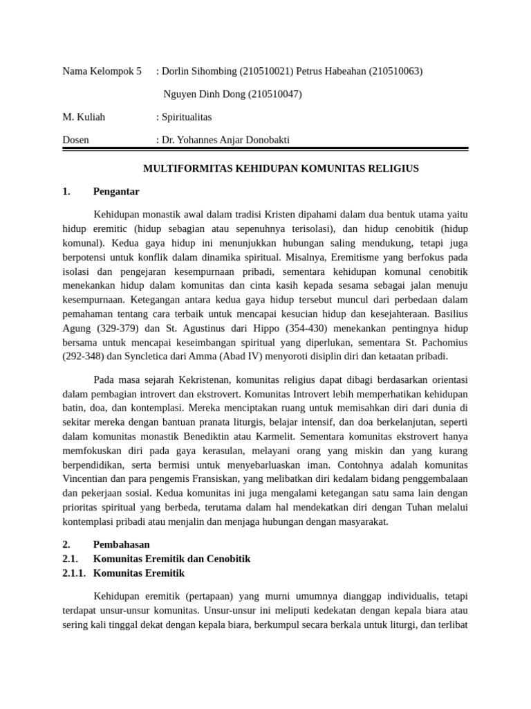 Dinamika Komunitas Religius Kristen | PDF | Ilmu Sosial | Filsafat