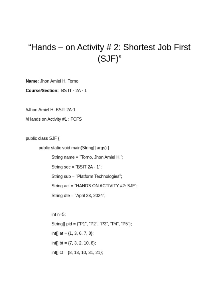 Hands-On Activity (SJF) | PDF
