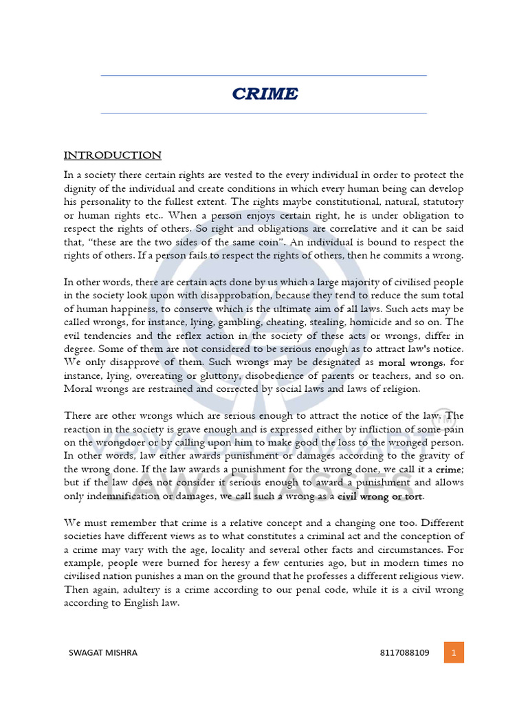 Ipc 1 A 1 Pdf Crimes Crime Violence