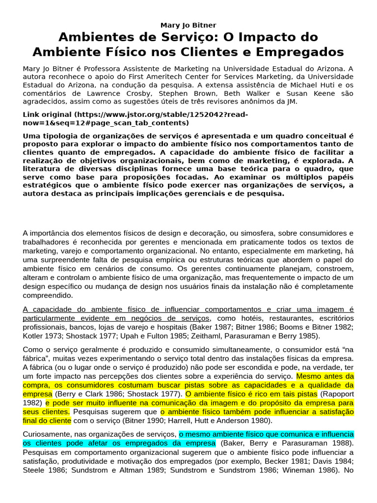 9 Bitner - Servicescapes (Completo) | PDF | Emoções | Marketing