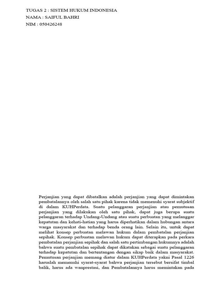 Tugas 2 Sistem Hukum Indonesia (Saiful Bahri - 050426248) | PDF | Pengelolaan Keuangan & Uang ...