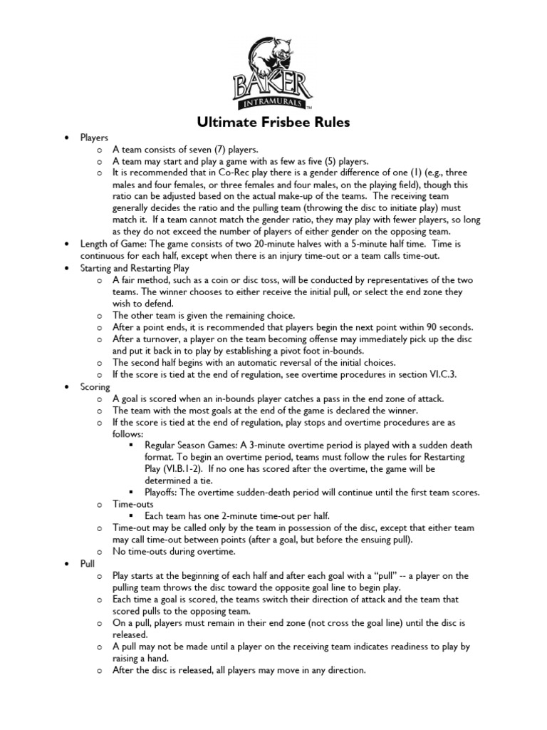 Ultimate Frisbee Rule | PDF | American Football | Team Sports