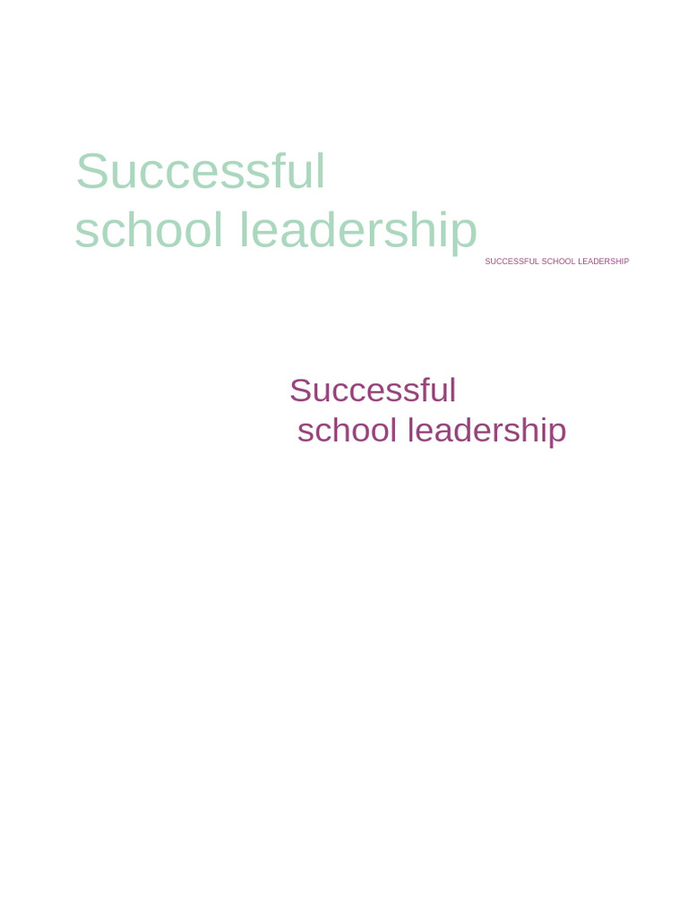 Successful School Leadership | PDF | Leadership | Teachers