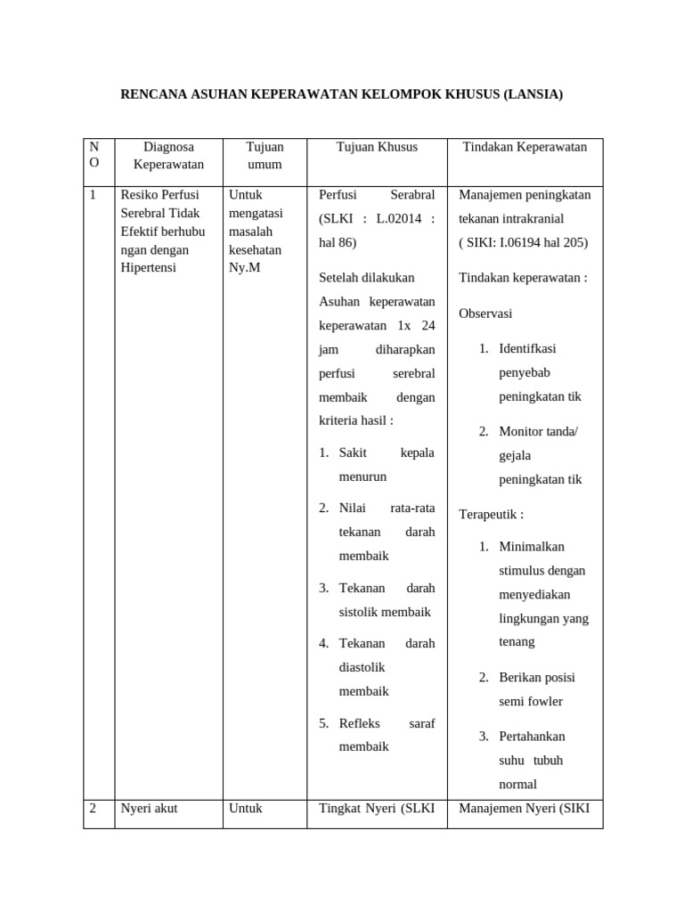 Rencana Asuhan Keperawatan Kelompok Khusus | PDF
