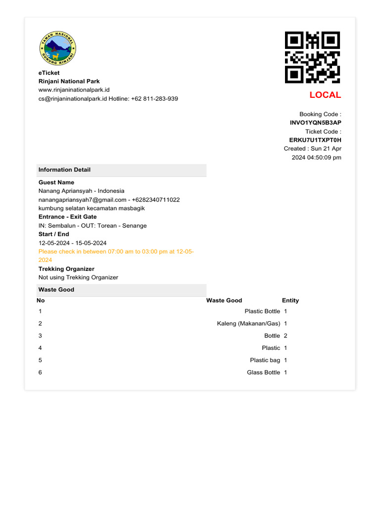 Erinjani Ticket - Nanang Apriansyah | PDF