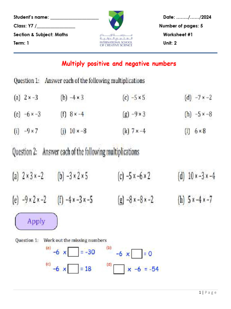 Multiply Negative Numbers & Square Roots | PDF