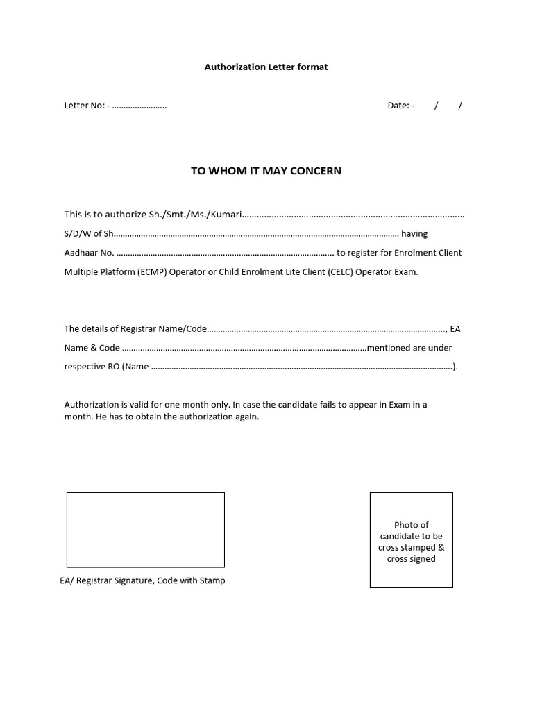 Authorization Letter for Exam Registration | PDF