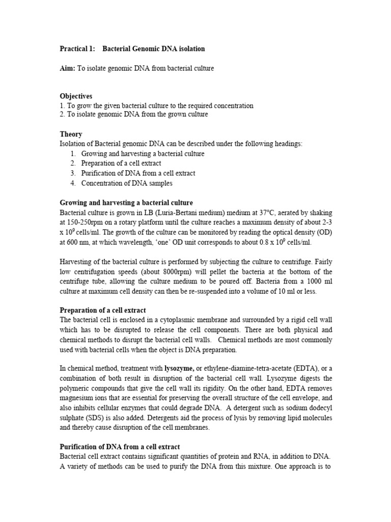 Bacterial Genomic DNA Isolation Guide | PDF | Bacteria | Precipitation ...