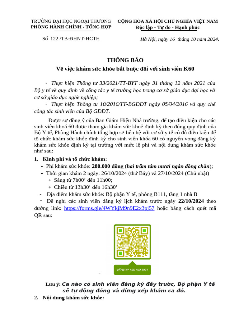 TB KSK Ra Trư NG K60 2024 | PDF