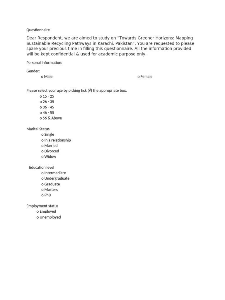 1 - Questionnaire (1) | PDF | Recycling | Environment