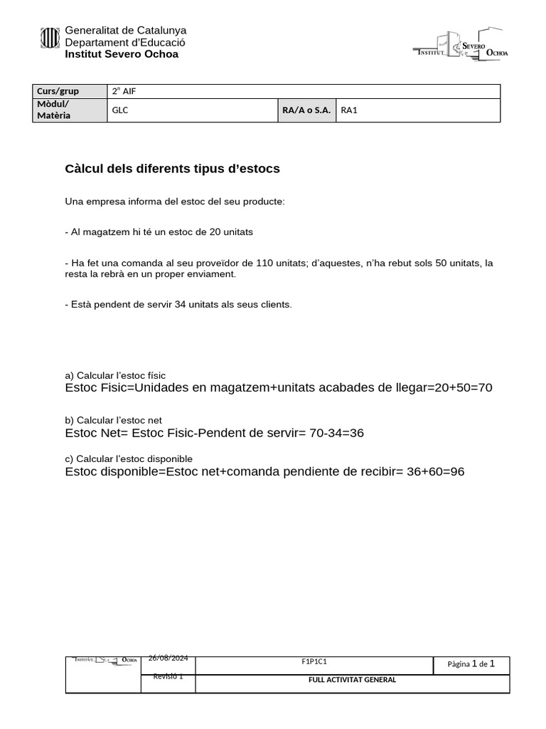 Activitat - 7 - Càlcul Tipus d'estocs-GLC | PDF