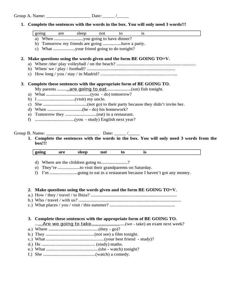 Be-Going-To - Forms Test A B | PDF