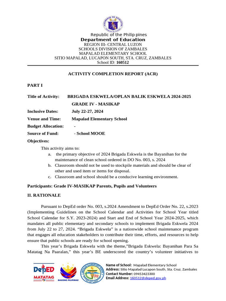 ACR Brigada Eskwela 2024 | PDF | Learning