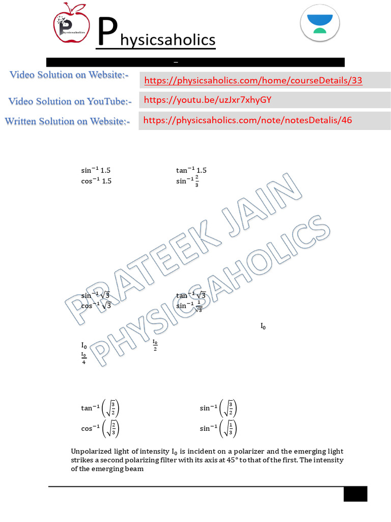 DPP-4 Wave Optics - Polarization | PDF | Polarization (Waves) | Waves