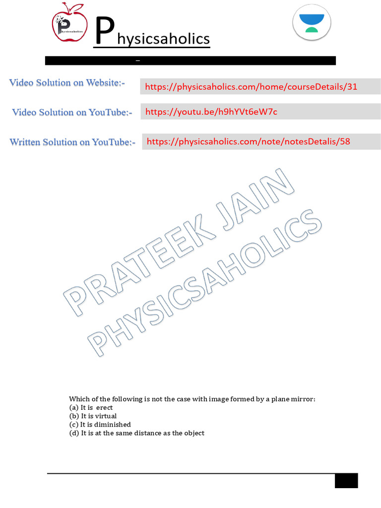 DPP on Geometrical Optics & Dispersion | PDF | Refraction | Refractive ...