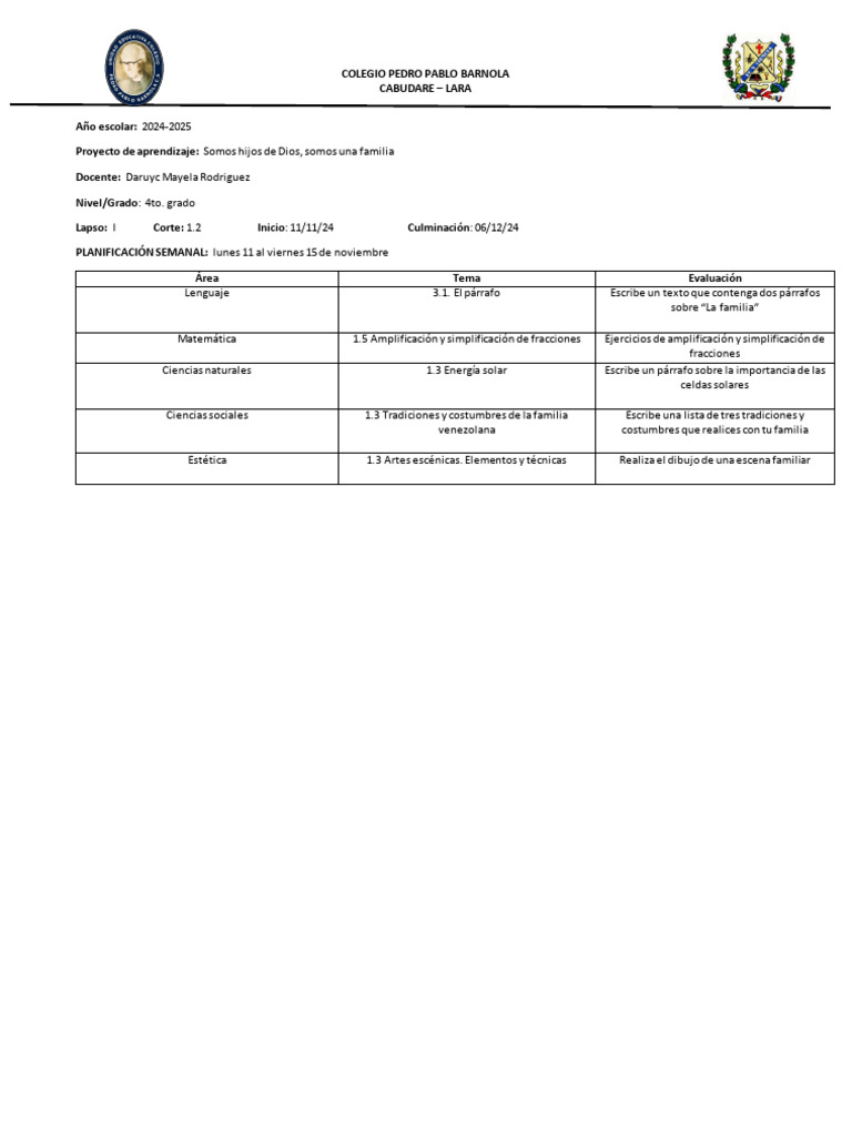 Planificacion Seman 11 Al 15 Nov (Rep) | PDF
