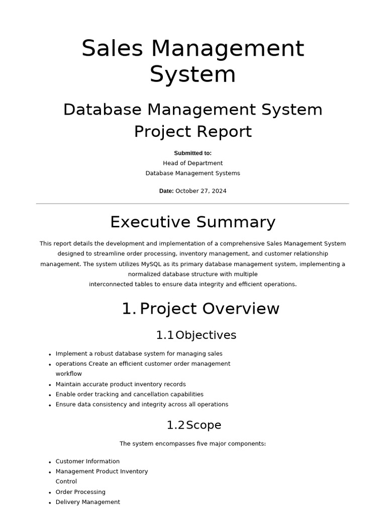 Sales Management Report | PDF | Databases | My Sql