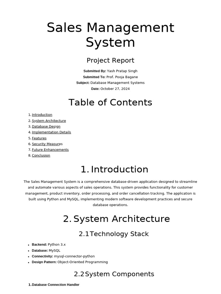 Sales Management Report | PDF | Databases | Software Design