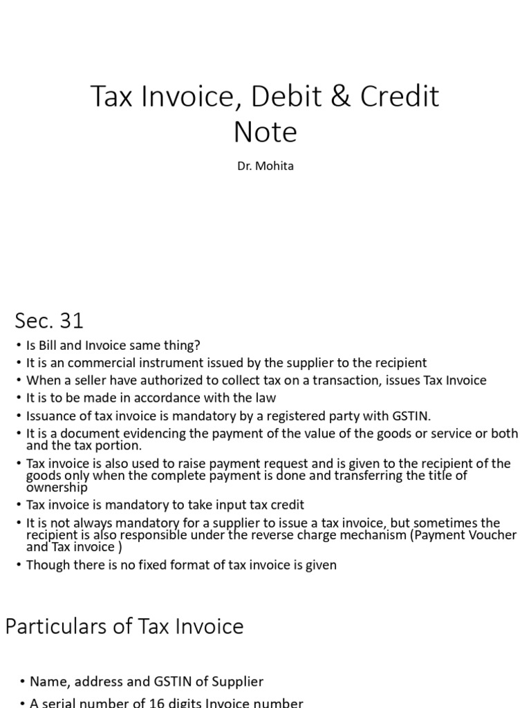 Tax Invoice Debit and Credit Note | PDF | Invoice | Taxes