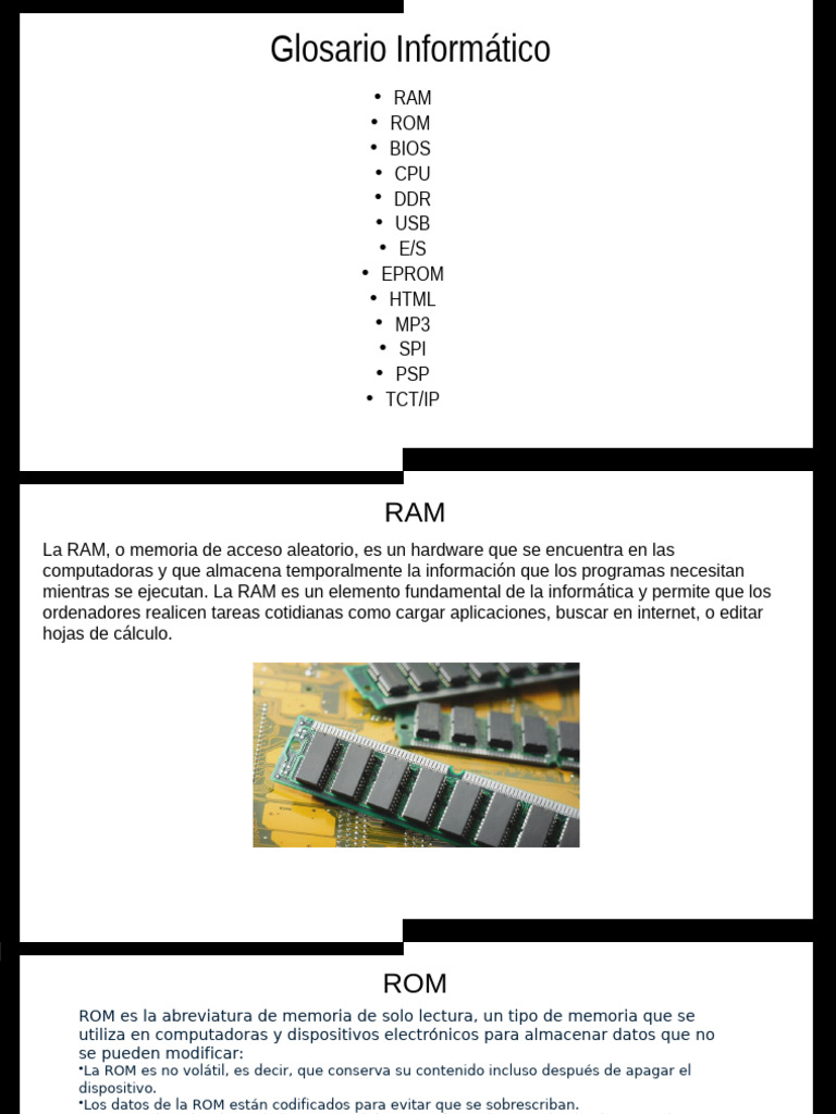GLOSARIO INFORMATICO | PDF | Hardware de la computadora | Memoria de sólo lectura