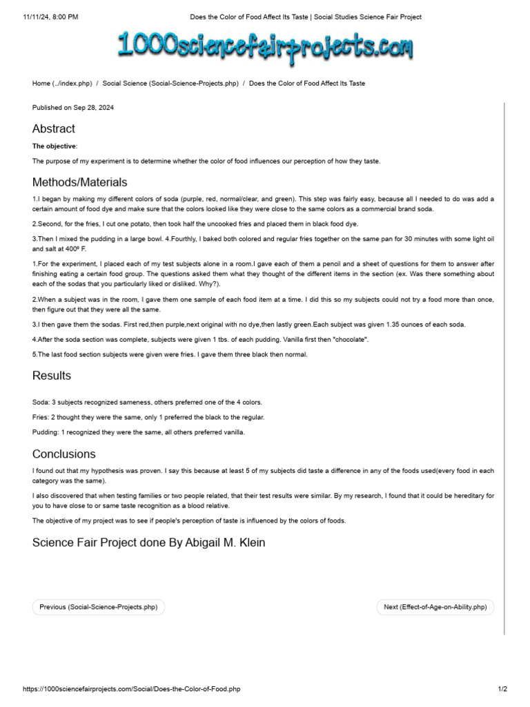 Does The Color of Food Affect Its Taste - Social Studies Science Fair ...