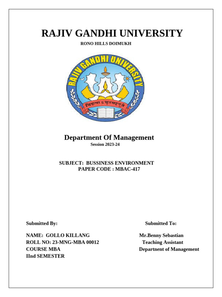 RAJIV GANDHI UNIVERSITY Assingment Cover Page | PDF