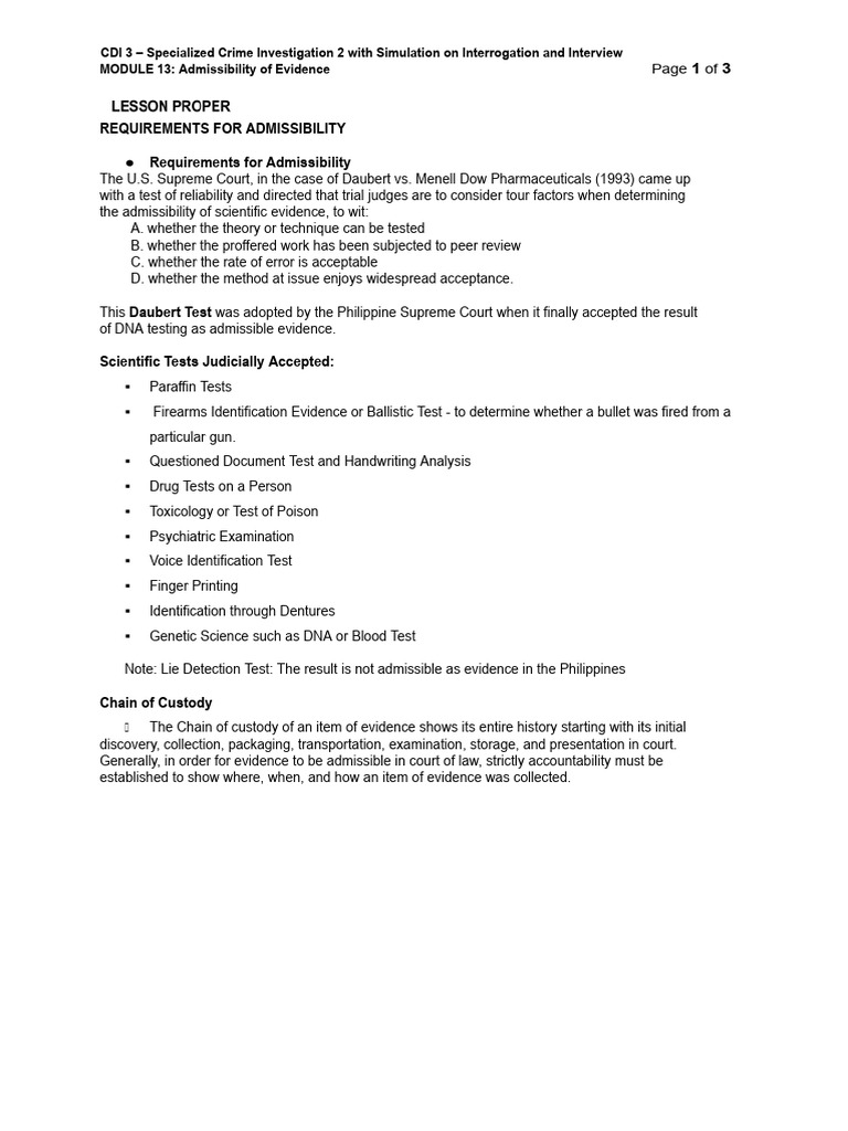 Module 13. Lesson Proper | PDF | Crime Scene | Forensic Science