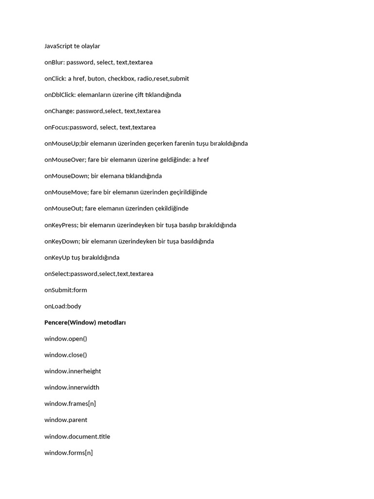 JavaScript'Te Olaylar Metodlar | PDF