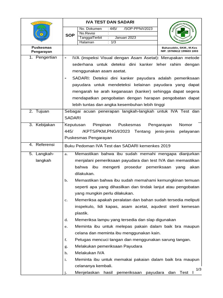 SOP IVA Test dan SADARI | PDF | Pengembangan Diri
