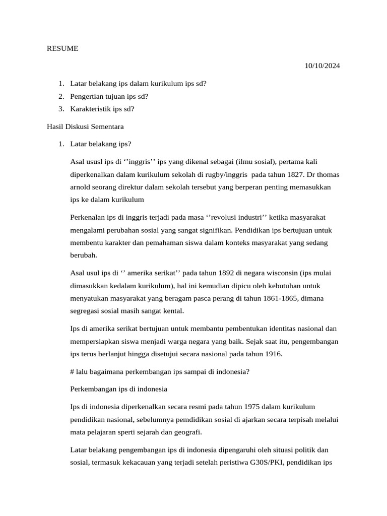 RESUME IPS SD | PDF