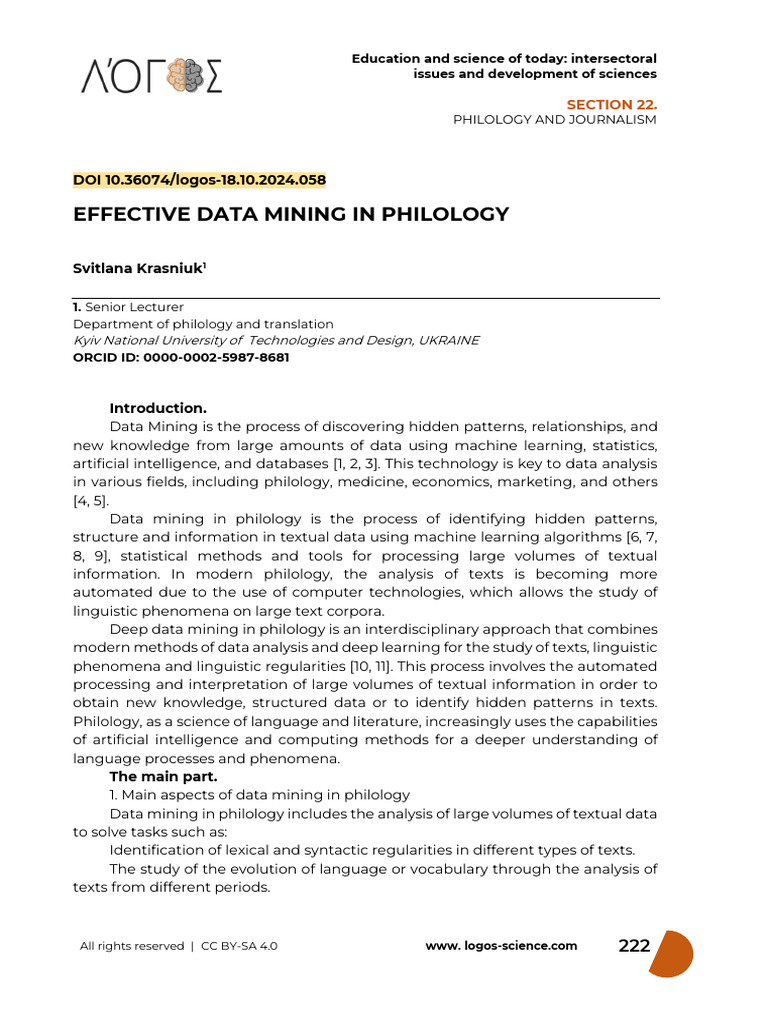Effective Data Mining in Philology | PDF | Data Mining | Machine Learning