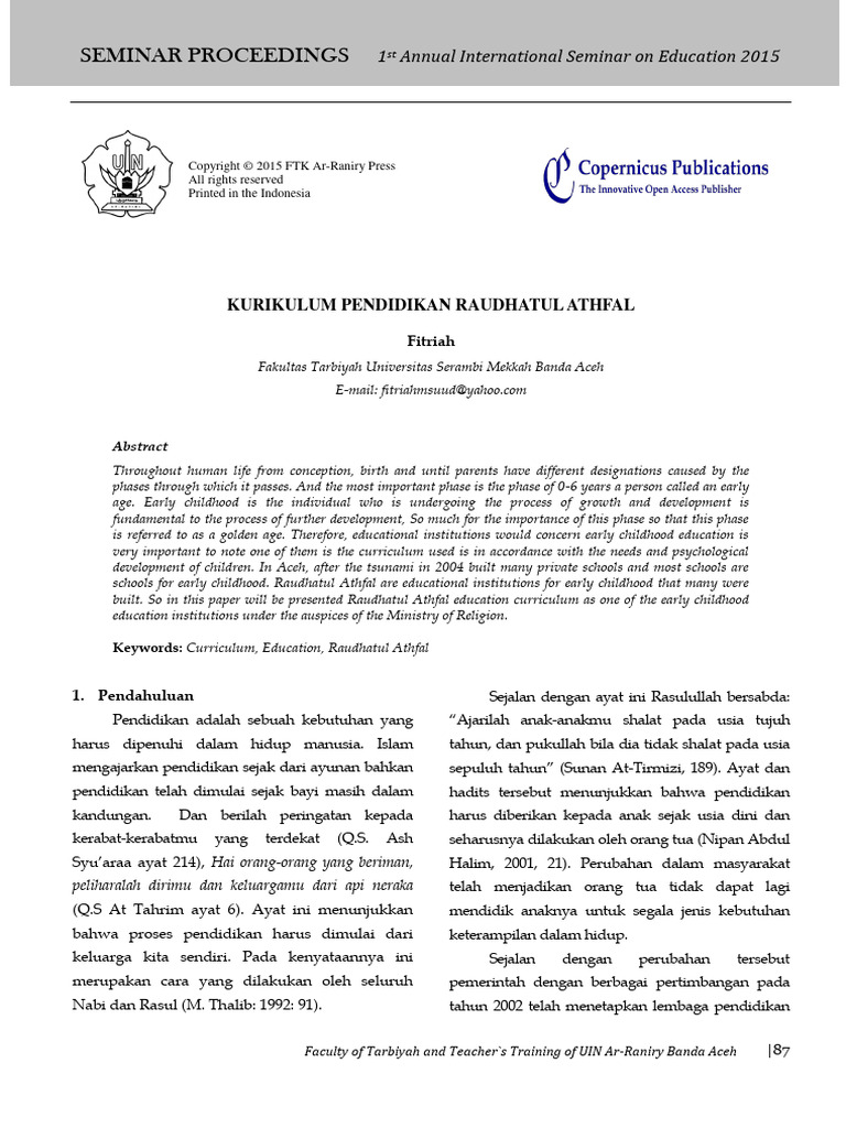 Kurikulum Pendidikan Raudhatul Athfal | PDF | Karier & Perkembangan