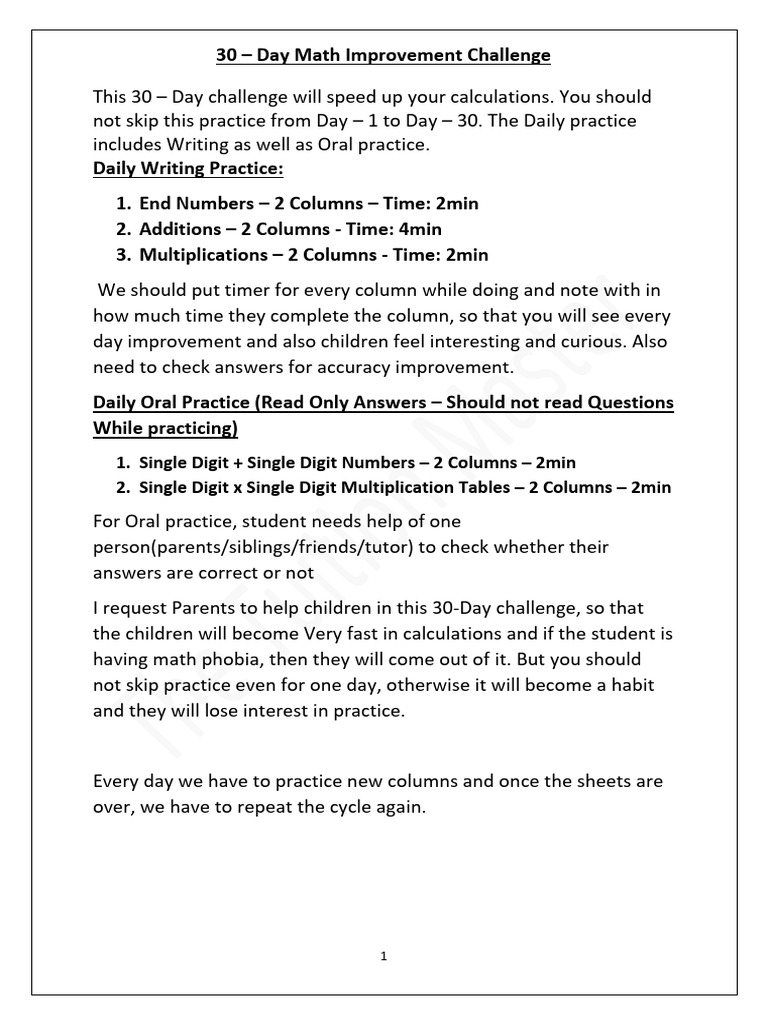 30 Days Math Improvement Challenge-2 | PDF