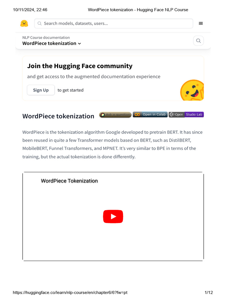 WordPiece tokenization - Hugging Face NLP Course | PDF | Artificial ... WordPiece tokenization - Hugging Face NLP Course | PDF | Artificial ...