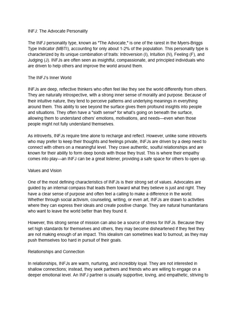 Understanding the INFJ Advocate Type | PDF | Personality Type ...