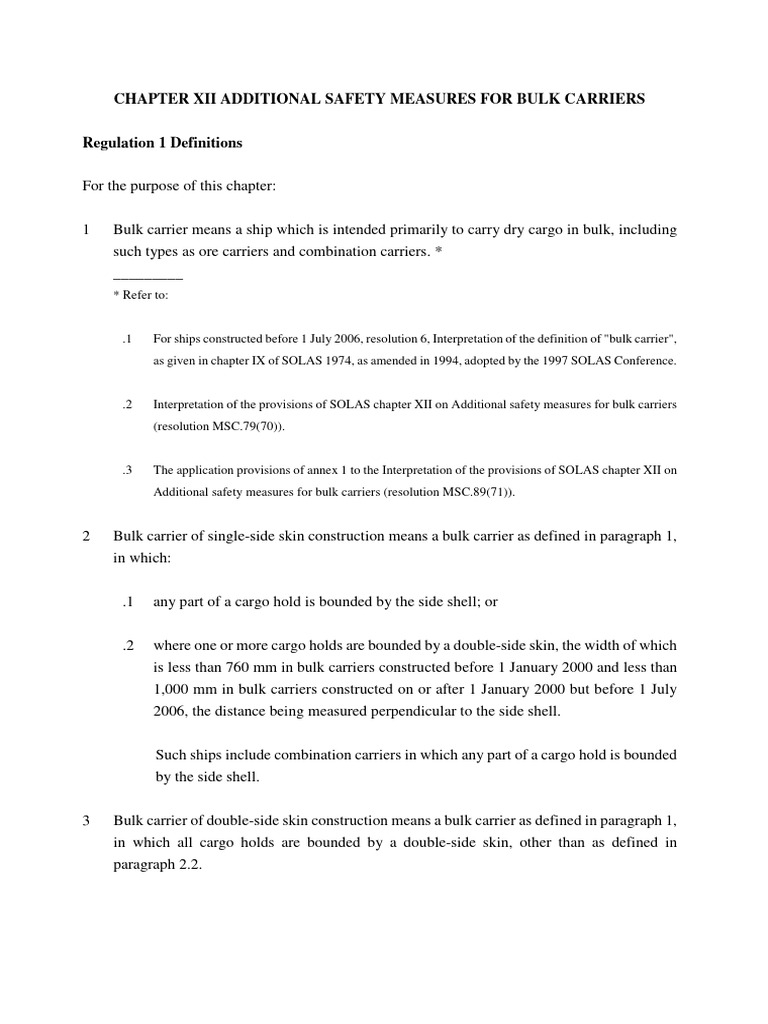 SOLAS Chapter XII Additional Safety Measures For Bulk Carriers | PDF | Cargo | Ships