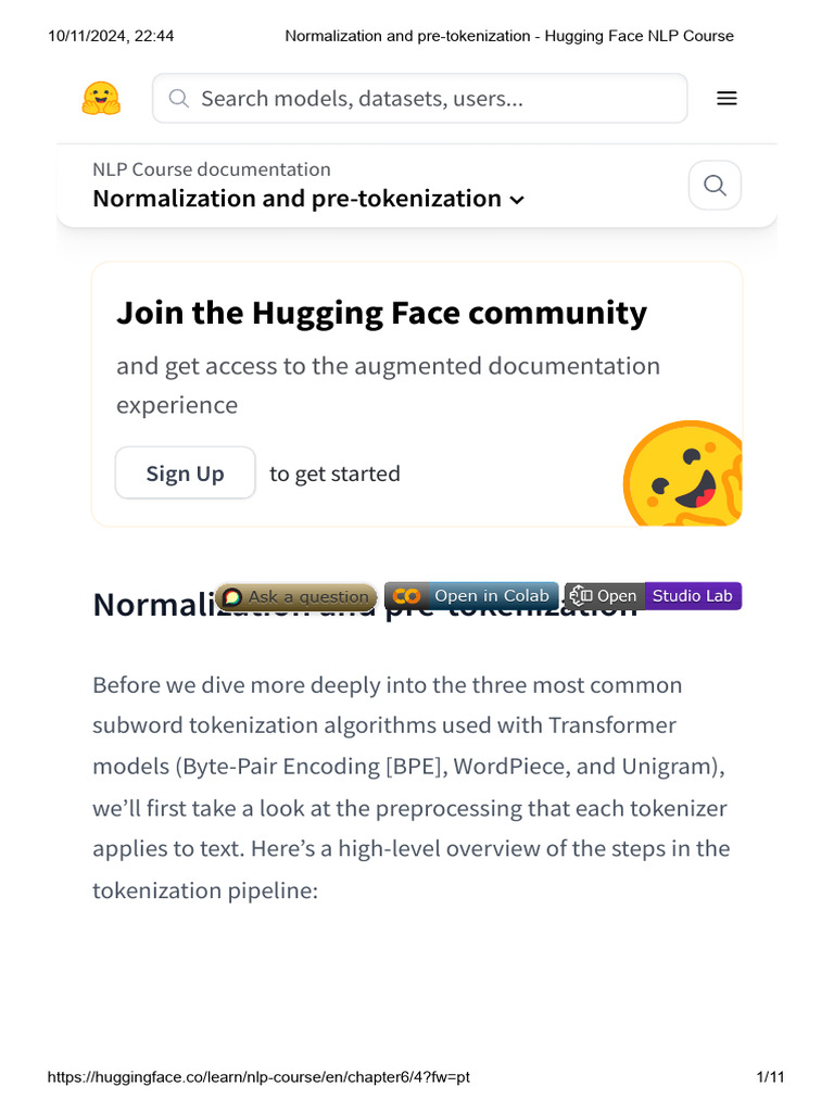 Normalization and Pre-Tokenization - Hugging Face NLP Course | PDF | Linguistics | Computing