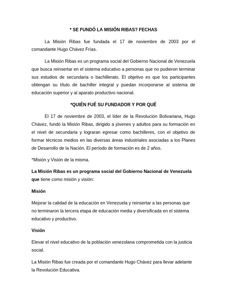 Misión Ribas: Educación para Todos | PDF