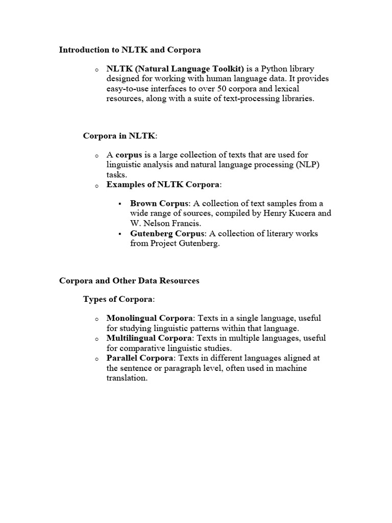 Module 2.1 NLTK and Corpora | PDF | Word | Linguistics