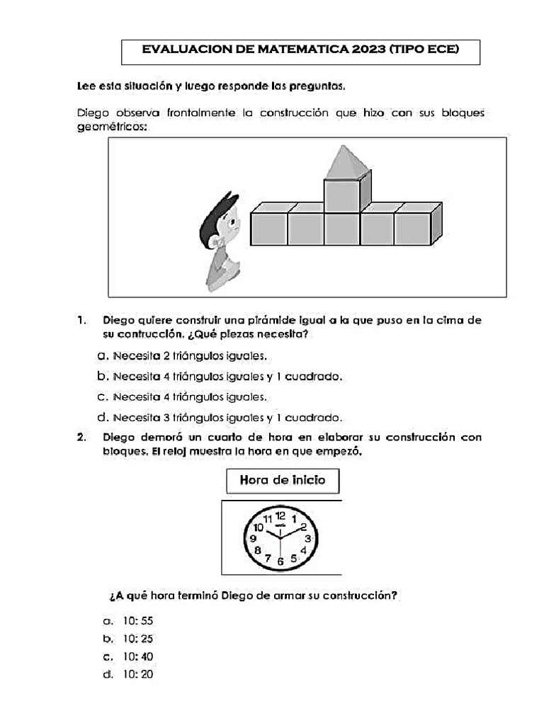 Evaluacion Matematica 2023-Tipo ECE | PDF | Métodos y materiales de enseñanza