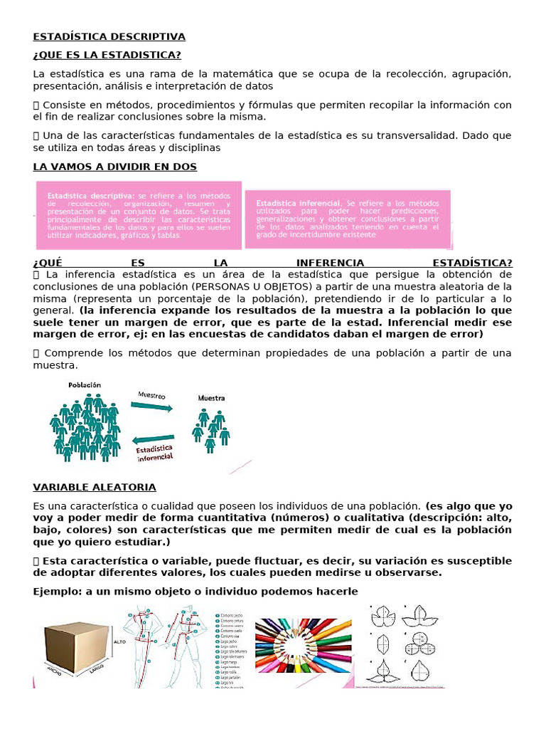 Estadística Descriptiva | PDF | Teoría de probabilidad | Estadísticas