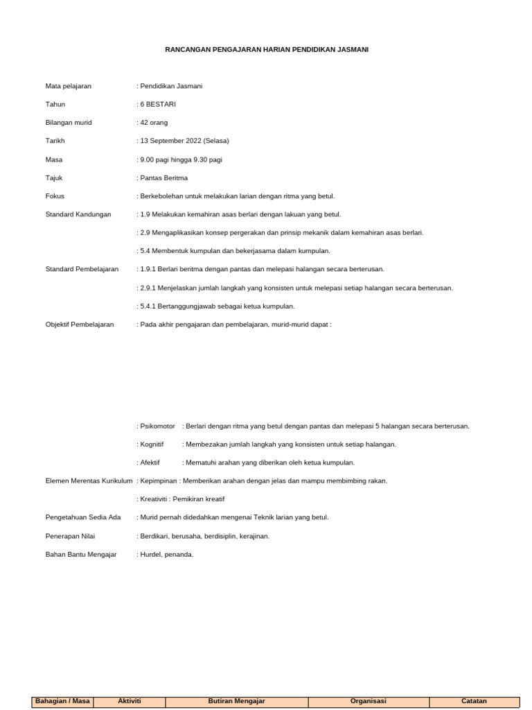 RPH PJ Tahun 6 | PDF