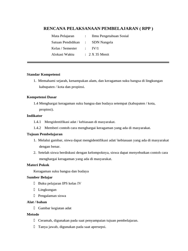 Contoh RPP Ips Kelas 4 SMT 1 Kemungkinan Diupload | PDF | Karier ...